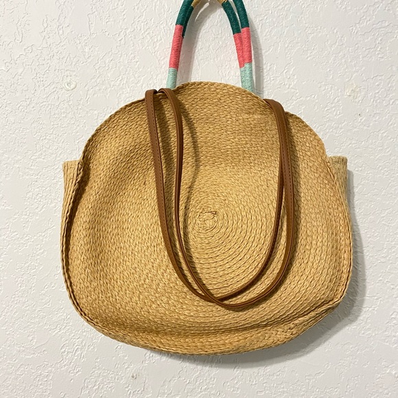 Bags | Circle Straw Bag Beach Tote Color Striped | Poshmark